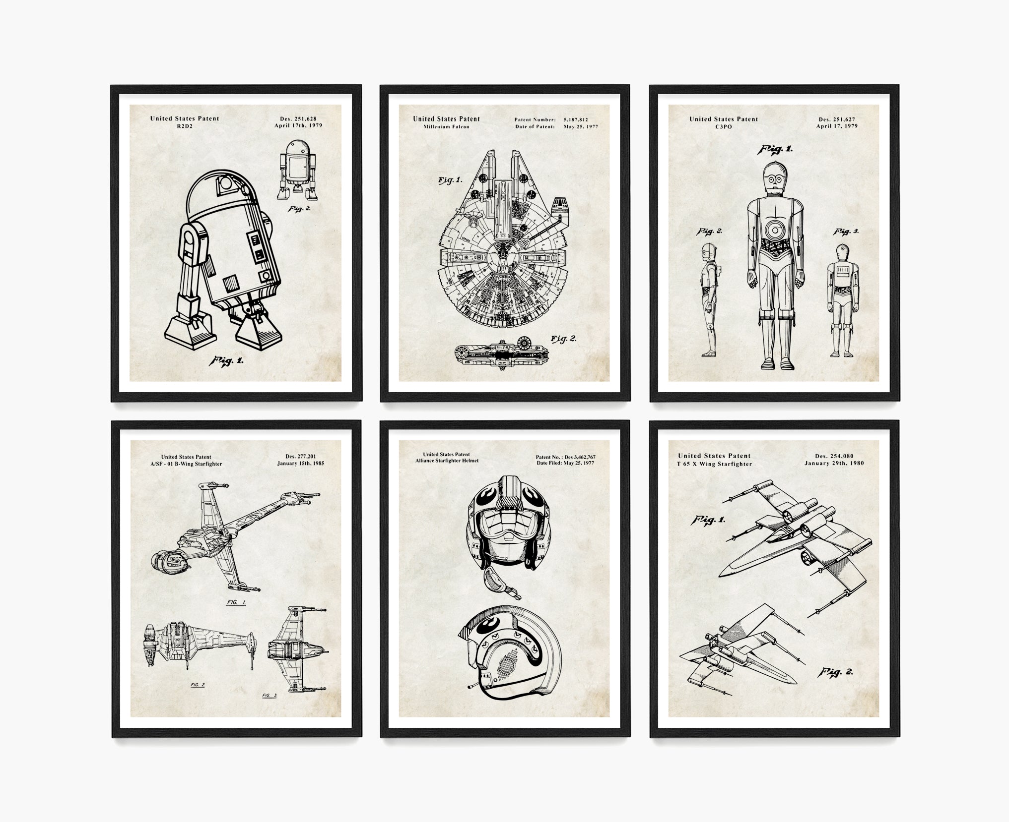 Star Wars Patent Wall Art Poster Set, Jedi Rebellion Sci Fi Decor ...